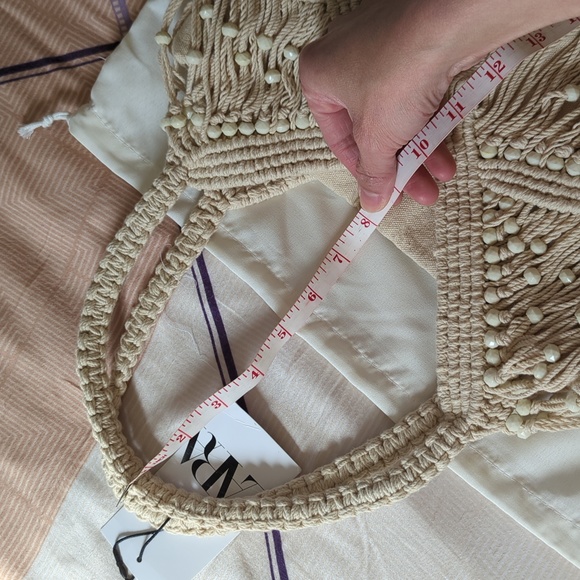 Zara | Bags | Zara Macrame Rope Beaded Shoulder Tote Bag Cream Beige ...